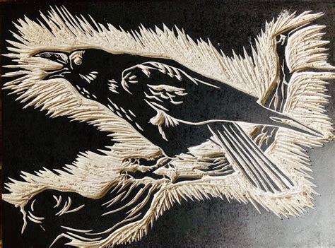 Crow Corvid Print Linocut Original Art Hand Printed T Etsy