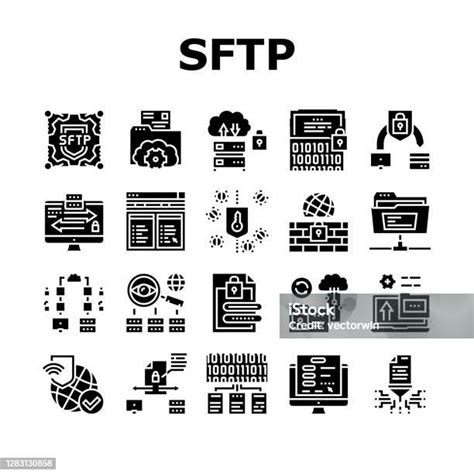 Ssh Sftp File Transfer Protocol Icons Set Vector Ilustrasi Stok Unduh