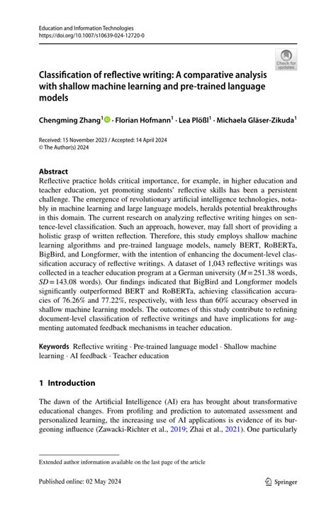 Pdf Classification Of Reflective Writing A Comparative Analysis With Shallow Machine Learning