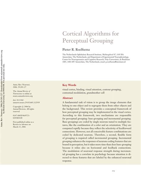 Pdf Cortical Algorithms For Perceptual Grouping