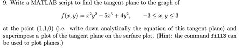 Solved 9 Write A Matlab Script To Find The Tangent Plane To