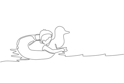 One Single Line Drawing Cute Funny White Duck Vector Image
