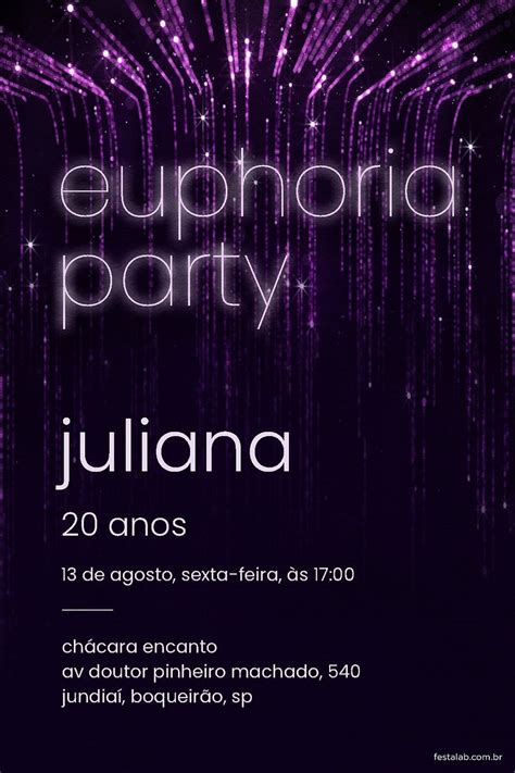 Criar convite de aniversário Convite Euphoria Party FestaLab