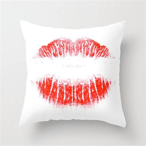 Kiss Pillow Cover Original Art Lips Home Decor Classic Red White