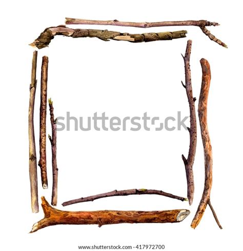 Rectangle Frame Watercolor Wood Twigsisolated Nature Stock Illustration