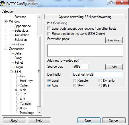 Putty Port Forwarding How To Connect To Remote Postgresql Server No Public IP Super User