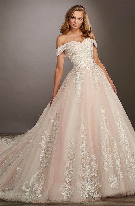 Mary S Bridal MB4072 Embroidered Off Shoulder Tulle Ballgown