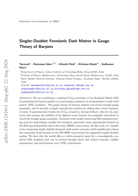 Pdf Singlet Doublet Fermionic Dark Matter In Gauge Theory Of Baryons
