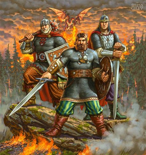 Три богатыря Иллюстрация для обложки сборной книги состоящей из