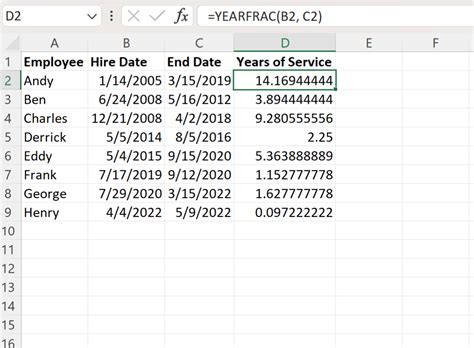 Excel How To Calculate Years Of Service From Hire Date