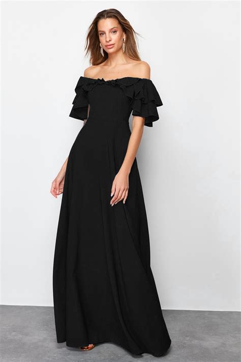 Trendyol Collection Schwarzes Gewebtes Langes Stilvolles Abendkleid