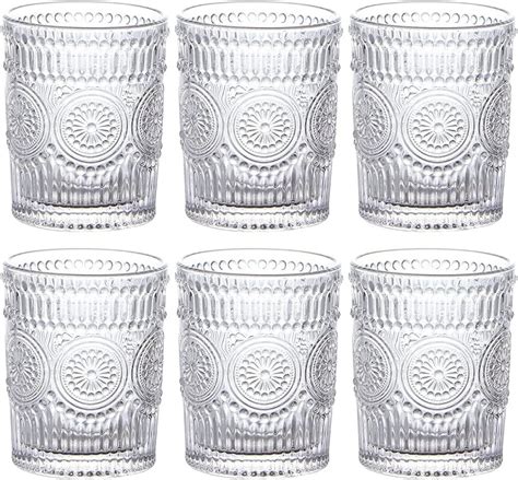 Mdluu 6 Pack Embossed Drinking Glasses Romantic Glassware Vintage