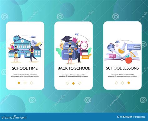 School Mobile App Onboarding Screens Vector Template Stock Vector Illustration Of Icon