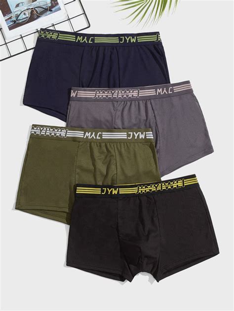 Men 4pcs Contrast Letter Tape Boxer Brief Gym Shorts Womens Mens