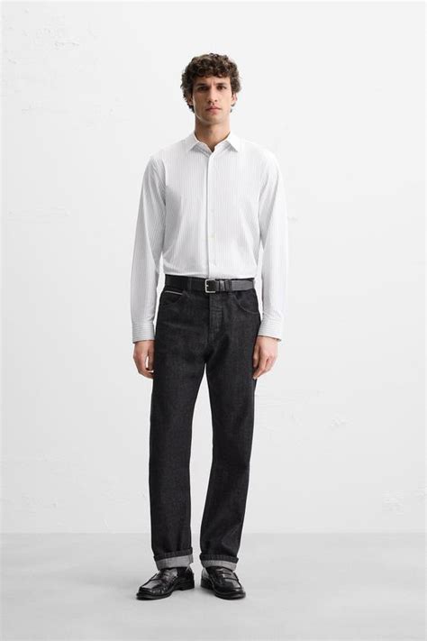Kemeja Bahan Elastis Struktur Stripes Zara Indonesia