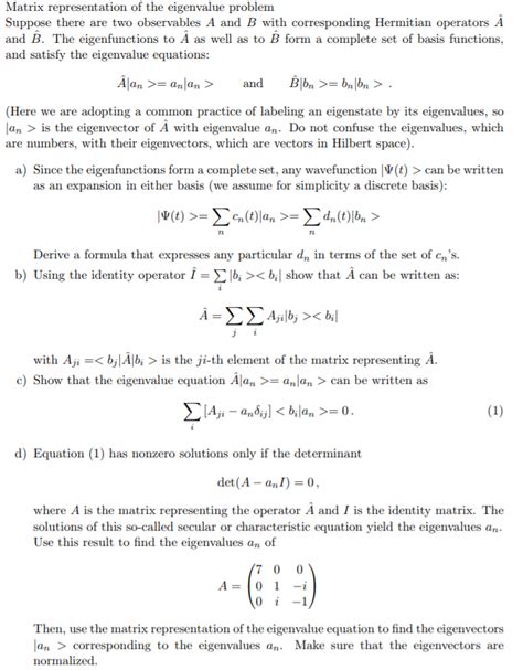 Solved Matrix Representation Of The Eigenvalue Problem