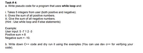Solved Task 4 A Write Pseudo Code For A Program That