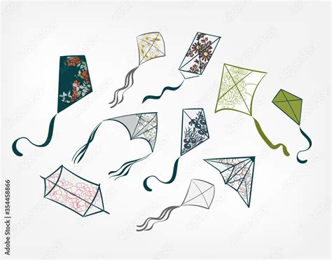Kite Traditional Geometric Kimono Card Background Vector Sketch