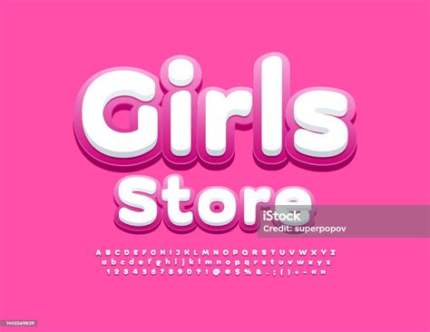 벡터 크리에이 티브 기호 소녀 상점입니다 귀여운 알파벳 문자 숫자 및 기호 세트 0명에 대한 스톡 벡터 아트 및 기타 이미지