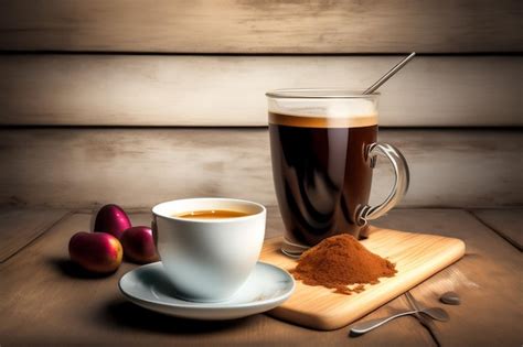Eine Tasse Kaffee Und Eine Tasse Kaffee Auf Einem Holztisch