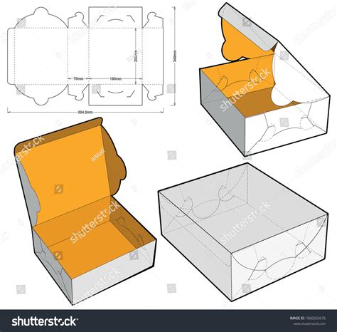 Cake Box Diecut Pattern Internal Measurement Stock Vector Royalty Free
