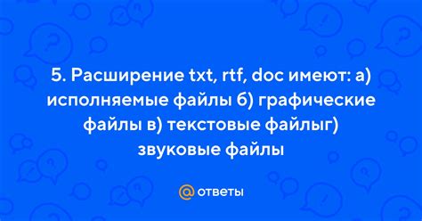 Ответы Mail 5 Расширение Txt Rtf Doc имеют а исполняемые файлы б