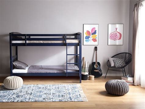 Letto A Castello In Legno Di Colore Blu Marino 90 X 200 Cm Revin