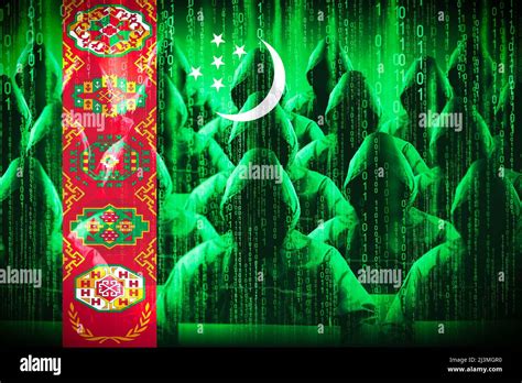 anonymous hooded hackers flag of turkmenistan binary code cyber