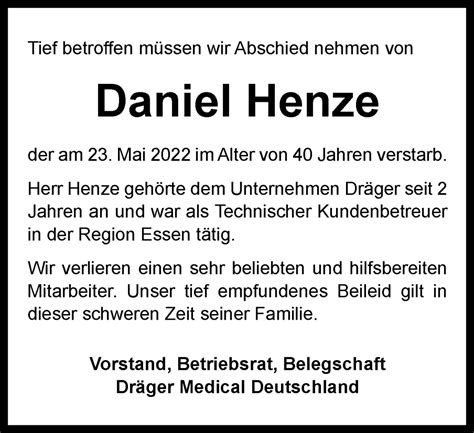 Traueranzeigen Von Daniel Henze Trauer In NRW De
