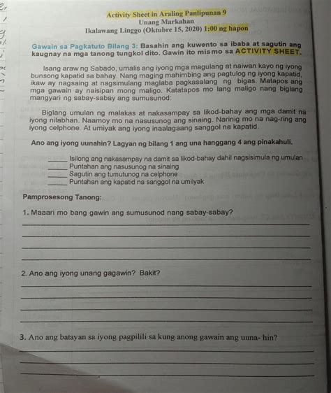 Gawain Pagkatuto Bilang 3 Brainly Ph