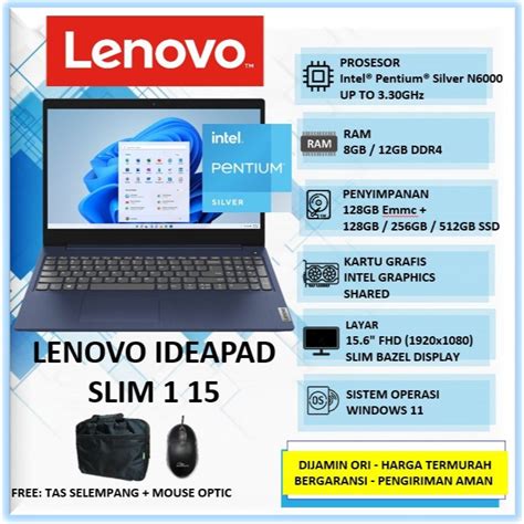Jual Laptop Ringan Lenovo Ideapad Slim 1 15 Intel N6000 Ram 8gb 512gb