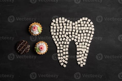 Sugar Destroy Tooth Enamel Leads Tooth Decay Sugar Cubes Form Tooth On