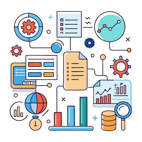 Data Analysis And Visualization With Charts Graphs Gears And A Globe Premium Ai Generated Vector