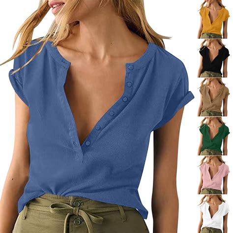 Tranfacy Womens Summer Tops Plus Size Top For Womens Women Solid Deep V