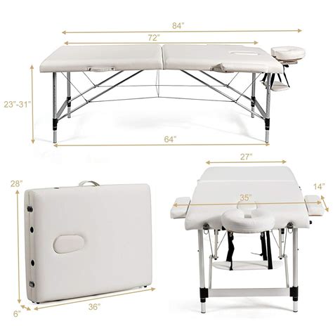 Buy White L Portable Massage Table Height Adjustable Facial Beauty Salon Spa Bed Foldable