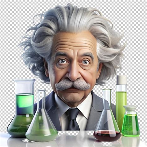 Albert Einstein Caricature With Lab Glassware Premium Ai Generated Psd