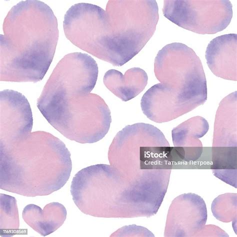 부드러운 마음 배경입니다 흰색 배경에 분홍색과 보라색 수채화 하트 매끄러운 패턴 감각 지각에 대한 스톡 벡터 아트 및 기타 이미지 감각 지각 감정 낮 Istock
