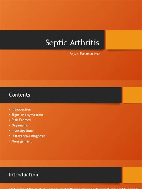 Septic Arthritis Arjun Paramasivan Pdf Arthritis Medical Specialties