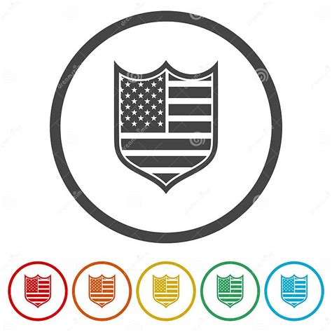 Us Flag Shield Icon Set Icons In Color Circle Buttons Stock Vector Illustration Of Holiday