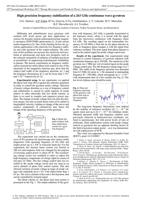 High Precision Frequency Stabilization Of A 263 Ghz Continuous Wave