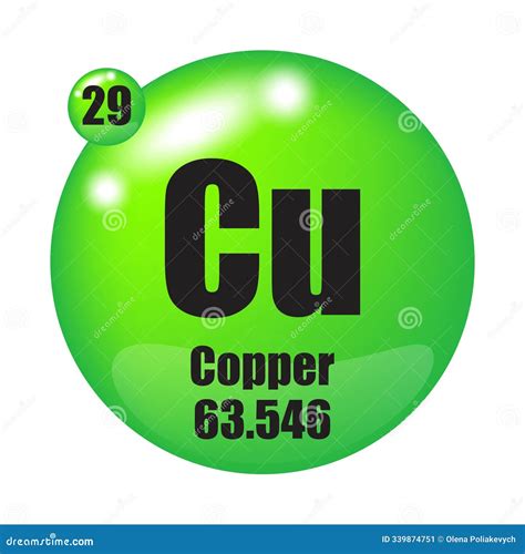 Copper Icon Atomic Number 29 Mass 63546 Vector Symbol Stock Vector