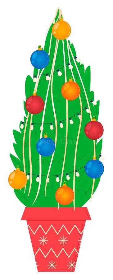 Potted Christmas Tree Adorned Colorful Baubles Festive Lights Small