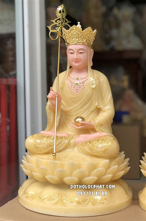 Tượng Địa Tạng Vàng Thạch Anh Đế Hoa Sen Nở Dt 033 LỘc PhÁt Hệ