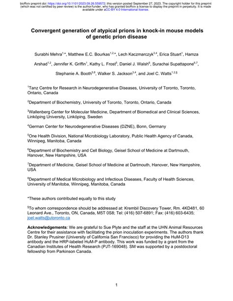Pdf Convergent Generation Of Atypical Prions In Knock In Mouse Models