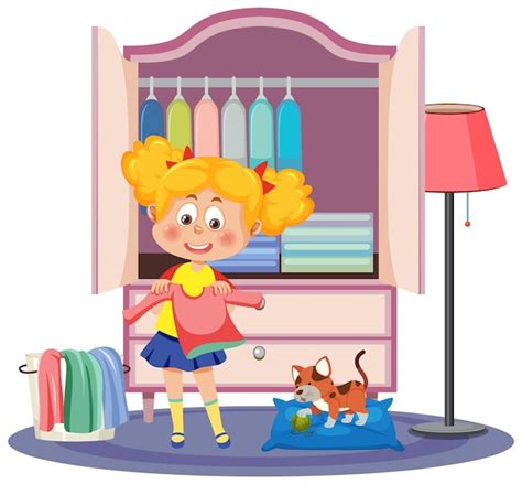 Premium Vector Girl Folding Clothes With Wardrobe