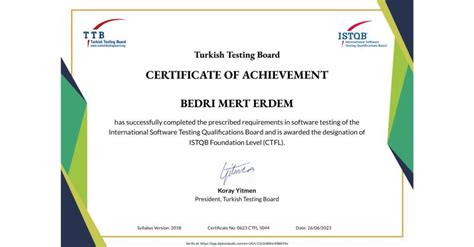 Bedri Mert Erdem On Linkedin Certificate Of Achievement For Istqb
