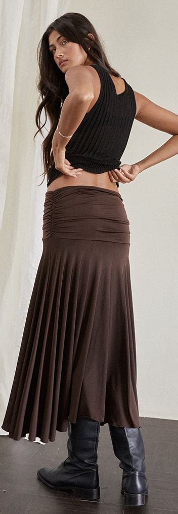 Chocolate Slinky Midi Skirt Delta Motelrocks Com Us