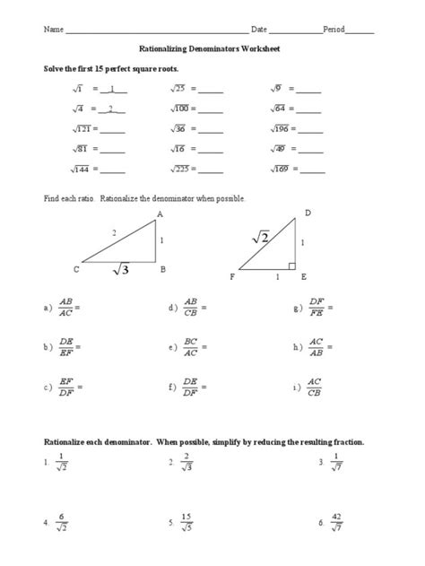 Rationalizing The Denominator Worksheet Printable Pdf Template