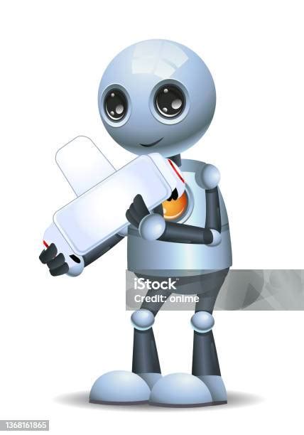작은 로봇의 3d 일러스트는 메타버스 장치를 잡고 관찰합니다 로봇에 대한 스톡 벡터 아트 및 기타 이미지 로봇 3차원 형태