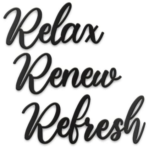 Relax Renew Refresh Sign Metal Wall Decor 20x19 3 Pcs Black Modern